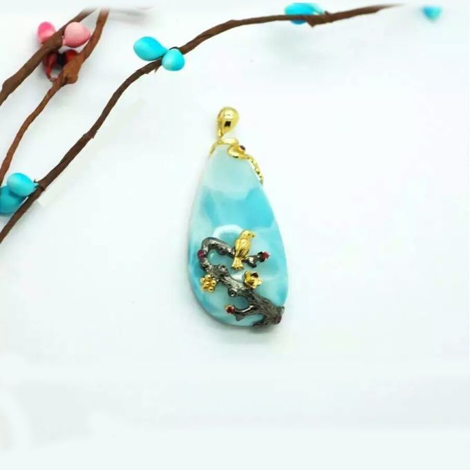 TIARIA BLUE AKIK STONE PENDANT | TIARIA | Bridestory