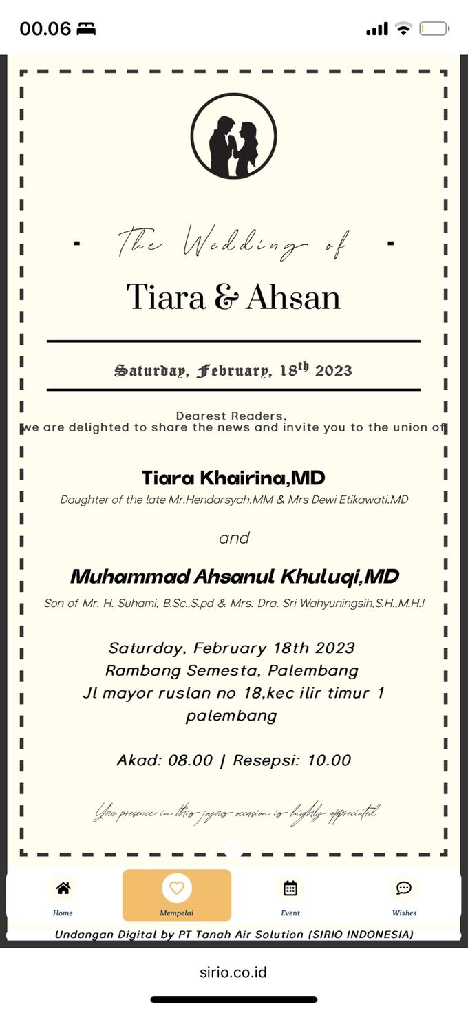 Undangan Digital Tiara & Ahsan | SIRIO | Bridestory